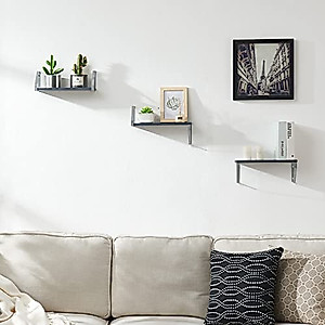 TFER Floating Wall Shelves for Bedroom/Bathroom, Set of 3, Hanging Shelf for Living Room/Kitchen/Laundry Room, Wall Mounted Shelves, Rustic Wood Shelves Great Value Halloween Decoration | Grey02