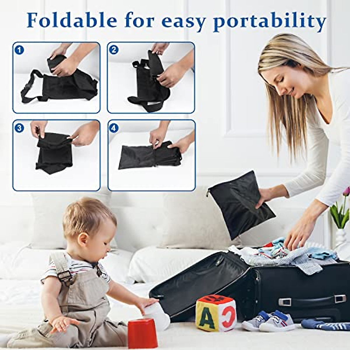WEIGUZC Toddler Travel Bed, Kids Travel Bed, Kids Airplane Foot Rest, Maximum 55lb/25 kg Weight Capacity, Elevate Legs for Better Circulation, Lightweight & Foldable - Black