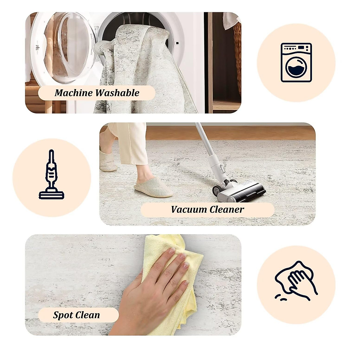 Area Rugs 8x10 for Living Room, Ultra-Thin Modern Abstract Large Washable Rug Soft Non-Slip Backing Floor Mat Carpet Indoor Thin Accent Rug for Bedroom Dining Room Playroom Office Home Décor