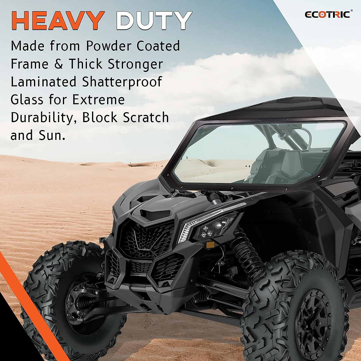 ECOTRIC Full Glass Windshield + Sun Visor Compatible With 2017 2018 2019 2020 2021 2022 2023 Can Am X3 Maverick all models, Tough & Durability