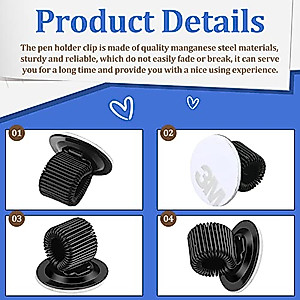 100 Pcs Metal Pen Holder Clips Self Adhesive Pen Pencil Organizer with Adjustable Spring Loop Manganese Steel Pen Clip Fit any Pens, Whiteboard Refrigerator Erase Board Bulletin Board Map (Black)