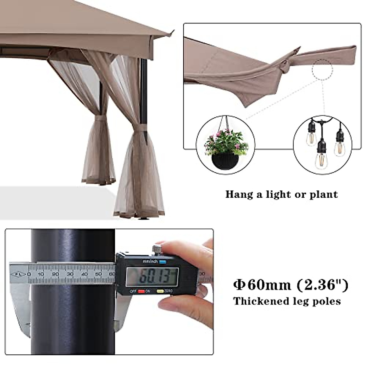 MASTERCANOPY Tool Free Patio Gazebo Screw Free Easy Installation Outdoor Garden Gazebo with Netting Walls (11x11,Khaki)