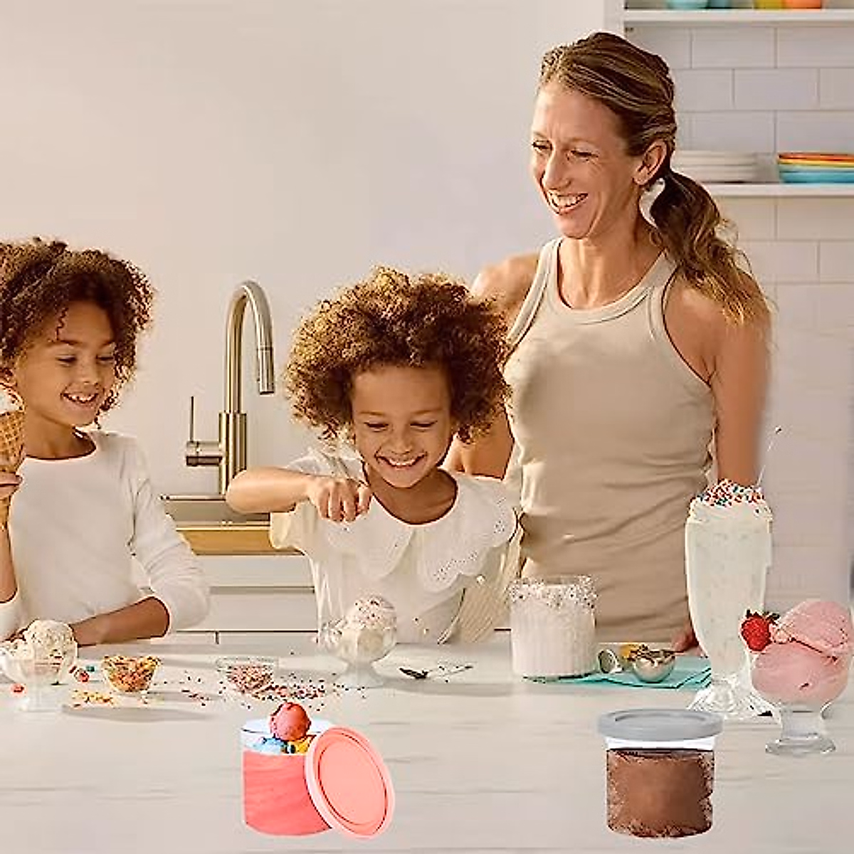 WHSSFINE Replacement Ice Creanm Pint Containers and Lids for Ninja Creami 16oz Cup Compatible with NC300 NC301 NC299AMZ Series Ice Cream Maker Leakproof Reusable Dishwasher Safe Set of 4