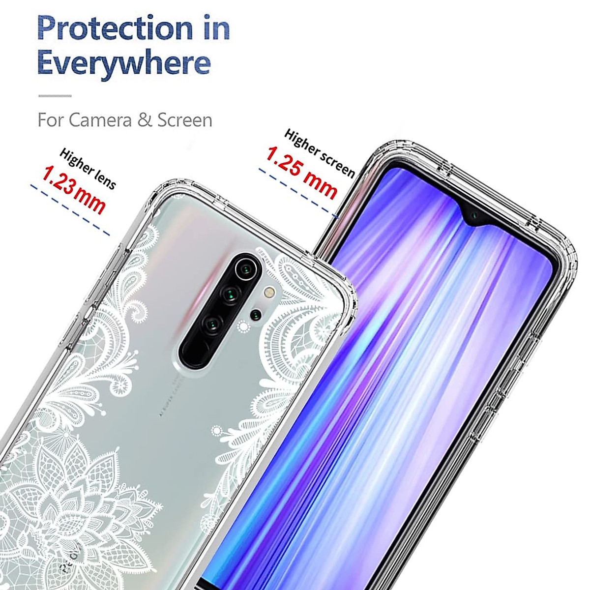 Tothedu Phone Case for Redmi Note 8 Pro M1906G7I Case with Tempered-Glass Screen Protector, Cute Clear Mandala Pattern Full Body Protective Cover Cases for Xiaomi Redmi Note 8 Pro (Mandala)