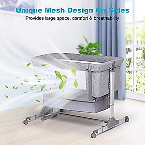 Kisdream Baby Bassinet Bedside Co Sleeper: Parents Next to Tall Bed Side Cradle Bassinette Attached Safe Cosleeper Crib Connected Portable Cosleeping for Newborn & Infant with Adjustable Height