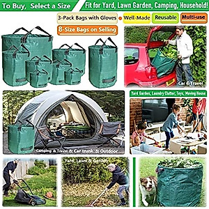 Standard 3-Pack 46 Gallon Yard Lawn Garden Bags (D26, H19 inch) with Garden Gloves, Camping Waste Bag,Recycling Bag,Laundry Bag,Debris Bag,Yard Waste Bag,Grass Clipping Bag,Weed Bag,Leaf Bag 4 Handles