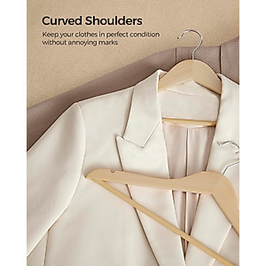 SONGMICS Wooden Hangers, Pack of 24, Coat Hangers, Non-Slip, Pants Bar, 360° Swivel Hooks, for Jackets, Shirts, Coats, Natural Beige UCRW010N24