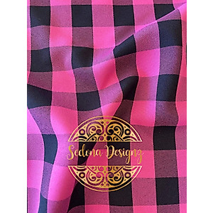 1" Checkered Gingham PolyPoplin Fabric by The Yard (Fuschia and Black)