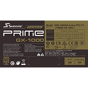 Seasonic PRIME 1000 Gold SSR-1000GD 1000W 80+ Gold ATX12V & EPS12V Full Modular 135mm FDB Fan Power On Self Tester Power Supply