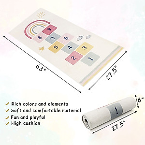 Topotdor Rainbow Sky Hopscotch Game Rugs,Kids Play Area Rugs Soft Floor Carpet for Bedroom Playroom Nursery,Great Gift for Girls & Boys,27.5" x 63"