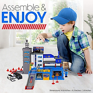 Toysical Police Car Toys for Boys - Cars Playsets - Police Toys with Track, Garage, 6 Police Car Toy Vehicles, 2 Police Men, 1 Helicopter - Best Gift for Boys 4, 5, 6 Year Old Kids