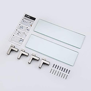 KES Glass Shelf for Bathroom, 15.8-Inch Bathroom Wall Shelf with Rectangle Tempered Glass and Brushed Nickel Bracket, Glass Bathroom Shelves 2 Pack, BGS3201S40-2-P2
