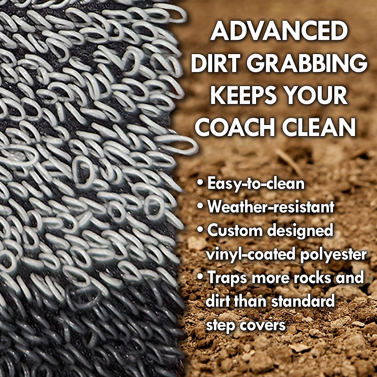 ShadePro RV Step Cover - Single (Black) - Adjustable Wrap Around Stair Rug Covers for RVs, Campers, and Trailers - 24 Inches - Trim to The Perfect Size - Fits Straight or Curved RV Steps