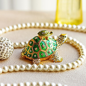 YU FENG Crystals Bejeweled Turtle Trinket Box Hinged Enameled Mother-Child Tortoise Animal Figurine Jewelry Ring Holder Box
