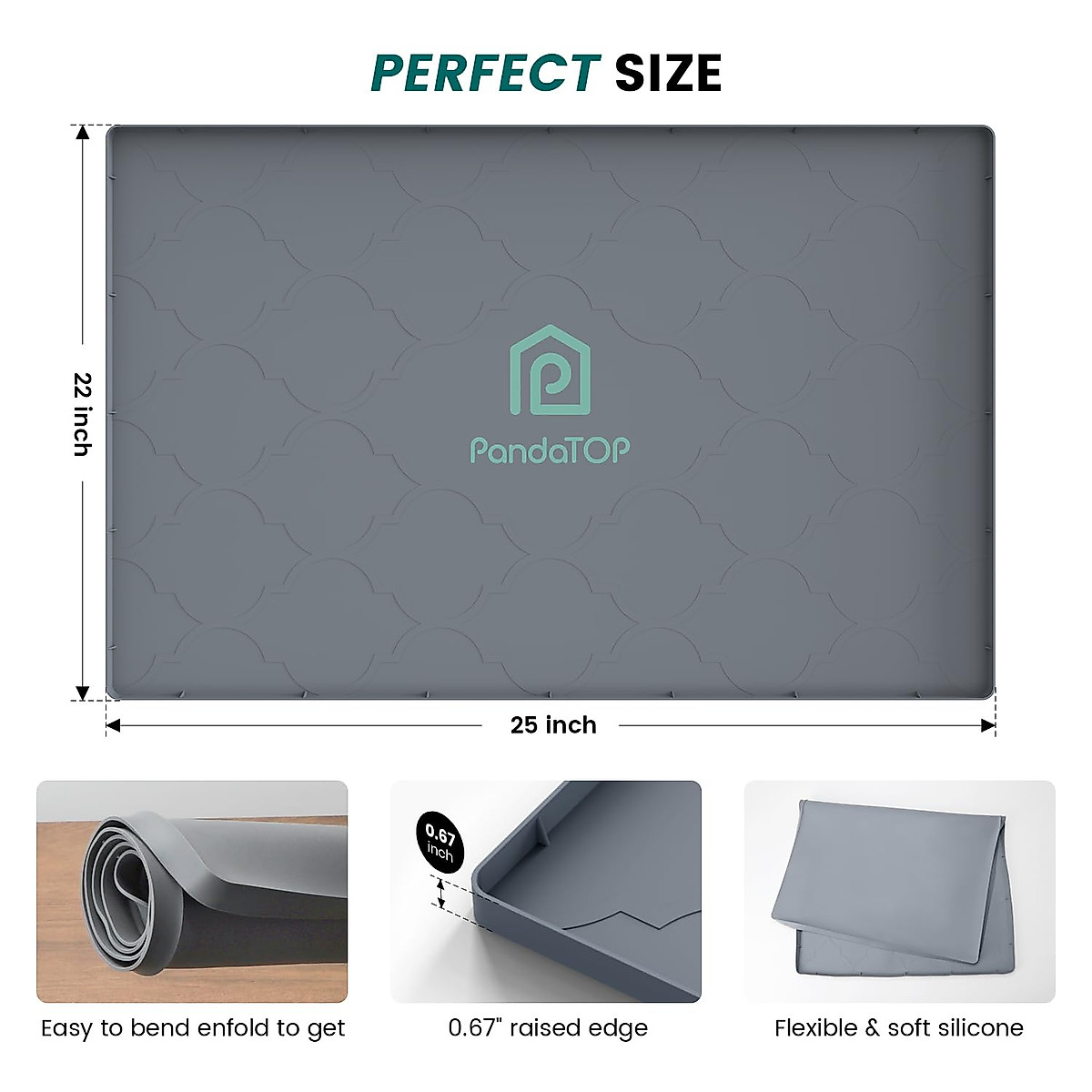 Under Sink Mat, 25" x 22" Silicone Kitchen Cabinet Tray, Waterproof & Flexible Under Sink Liner for Kitchen Bathroom and Laundry Room