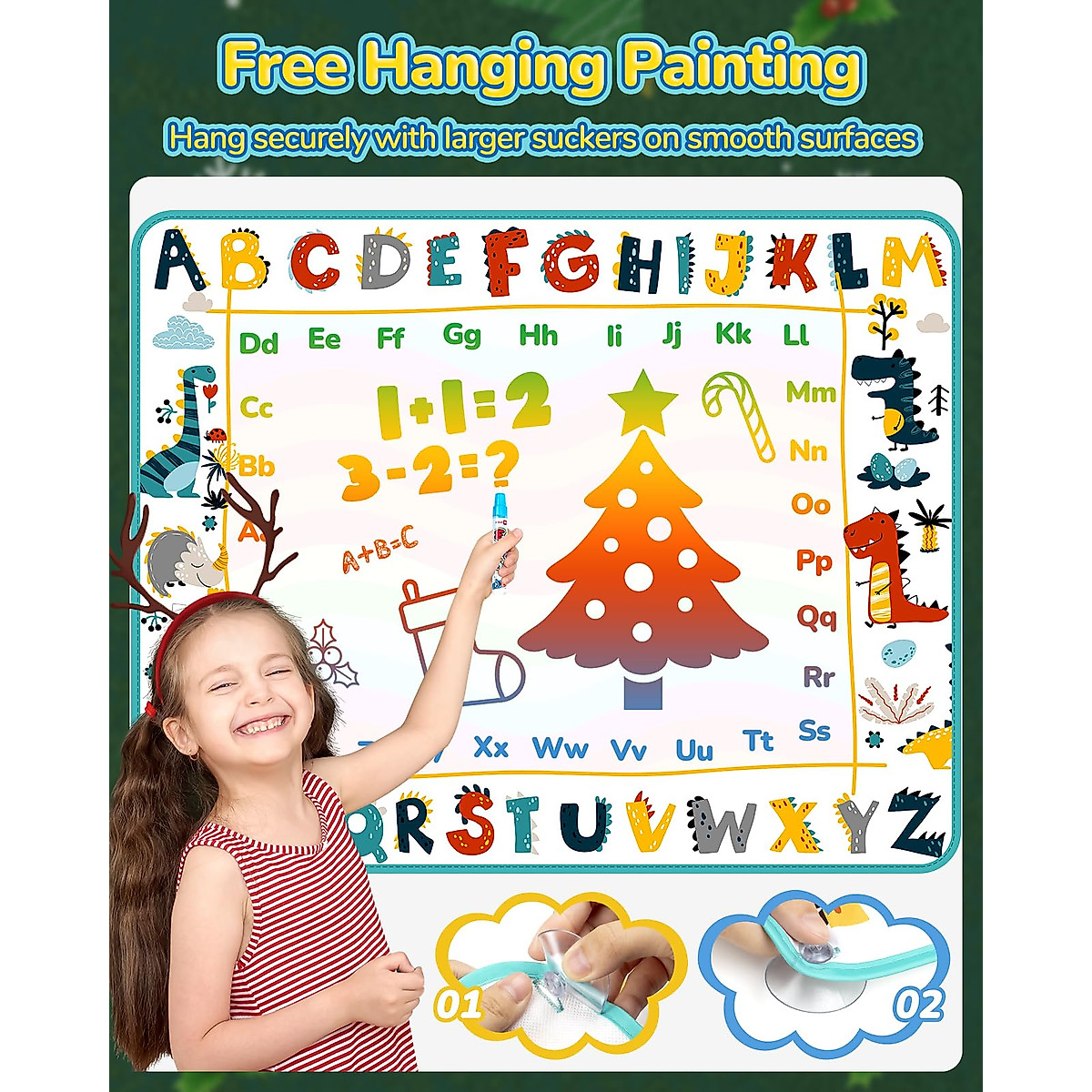 TECJOE Water Doodle Mat, 39 × 31 Inches Large Kids Painting Writing Water Drawing Mat, Mess Free Reusable Toddler Gift for Age 3 4 5 6 7 Years Old Girls Boys, Educational Toys Bring Magic Pens