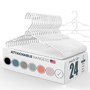 24pk Attachable Clothes Hangers - Heavy Duty Plastic Hangers for Closet Organization, Space Saving Hangers for Pants, Shirts, and Coats - Space Saver Hangers, Closet Space Triangles - Made in USA