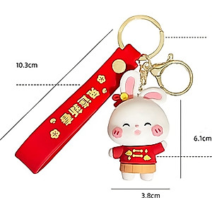 SPEEDYUNI Cute Bunny Keychain, Car Keyring, Key Lanyard, Fortune Charm New Year Decorations, Lucky Bunny (Cheering Rabbit)
