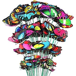 200 Butterfly Stakes 4 Different Size Waterproof Butterflies Garden Ornaments 3D Butterfly Party Supplies Yard Stakes Decorative DIY Fake Butterfly Decorations for Home Lawn Outdoor Party, Multicolor