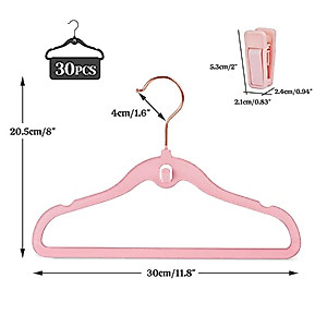 HOUÍSM Baby Hangers Pink Velvet, 60Pack Non-Slip Kids Clothes Hangers+ 10 Finger Clips + 8 Baby Closet Dividers, Space Saving Cascading Hangers for Nursery Closet Organization