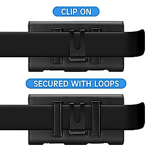 Mopaclle Phone Holster for Galaxy A73 5G/A71 A72/ A42/ A32/A23/ A42/ A14 / A12 A03/A04s/ A53/ LG Stylo 6/ K62/ Moto G22, Leather Cell Phone Belt Clip Pouch with ID Cards Holder (Fits w/Otterbox Case)