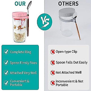 YehTrum Overnight Oats Containers with Lids and Spoon, 2 Packs 22 oz Glass Mason Jars for Overnight Oats, Large Capacity Oatmeal Container Mason Overnight Oats Jars for Milk, Cereal, Fruit