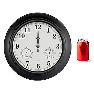 Pure Garden Thermometer 18" Metal Indoor/Outdoor Patio Wall Clock Black