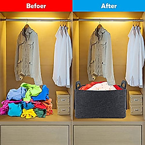HIFELTY Storage Basket, Felt Storage Bins for Office Bedroom Closet Babies Nursery Toys DVD Laundry, Folding Basket Organizer with Carry Handles, the Best Choice for Clothes Storage Bins (Dark Grey)