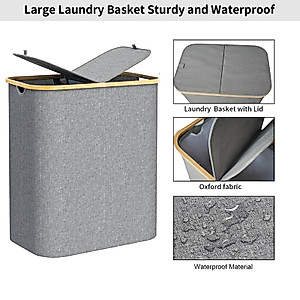 Werduoland 140L Double Laundry Hamper with Lid Divided Laundry Hamper Large Laundry Basket 2 Section Laundry Hamper with Removable Bag Dual Hampers for Laundry Double Sided Hamper for Bathroom (Grey)