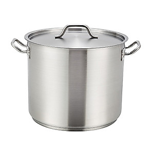 Winco SST-8, 8-Quart 6.75-Inch High 9.5-Inch Diameter Stainless Steel Stock Pot With Cover, Master Cook with 5 Millimeter Thick Aluminum Core