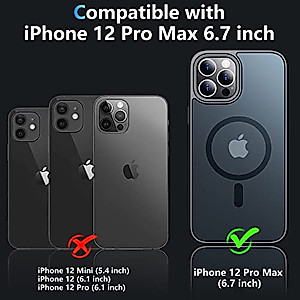 femrit Magnetic Case for iPhone 12 Pro Max Case, [Compatible with MagSafe] [2 Pcs Tempered Glass Screen Protector] [Translucent Matte] Military Grade Drop Shockproof Phone Case 6.7 inch - Black