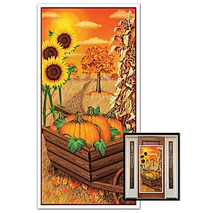Beistle Decorative Fall Door Cover, 5’ x 30” – Plastic for Indoor & Outdoor Use – Easily Display – Harvest Decorations, Pumpkin Front Door Cover, Fall Season Decor, 1 Count (Pack of 1)