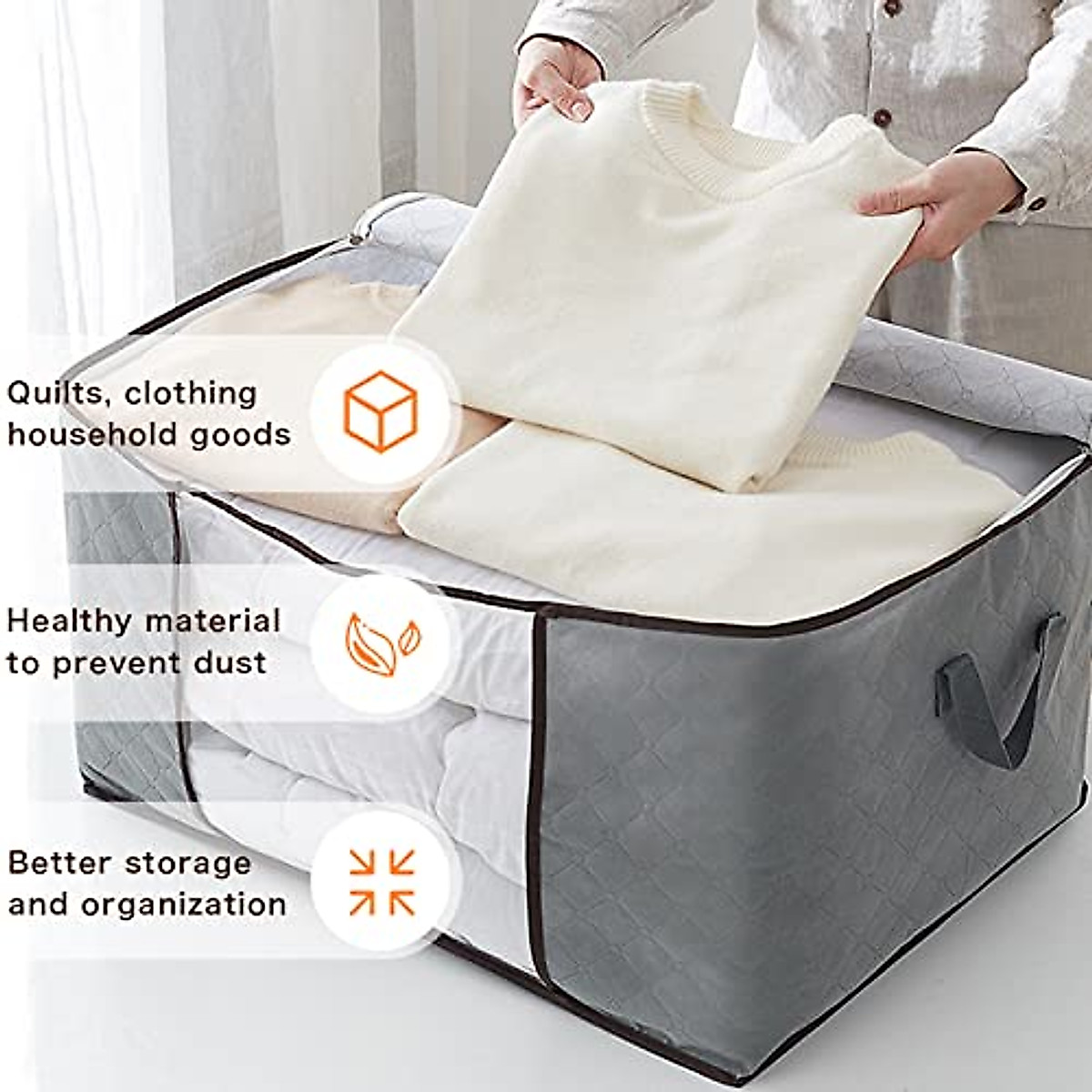 Clothes Storage Bags,Thickened Three-Layer Fabric Foldable Clothes Organizer Storage,Reinforced Handle,Sturdy Zipper,for Quilts,Blankets,Bedroom Storage,Under Bed Storage (Black, medium-3 packs)