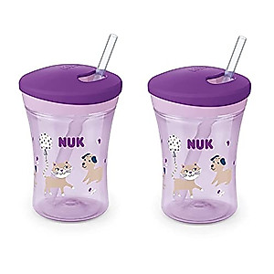 NUK Evolution Straw Cup, 8 oz (Purple Cat & Dog, 2 Pack)