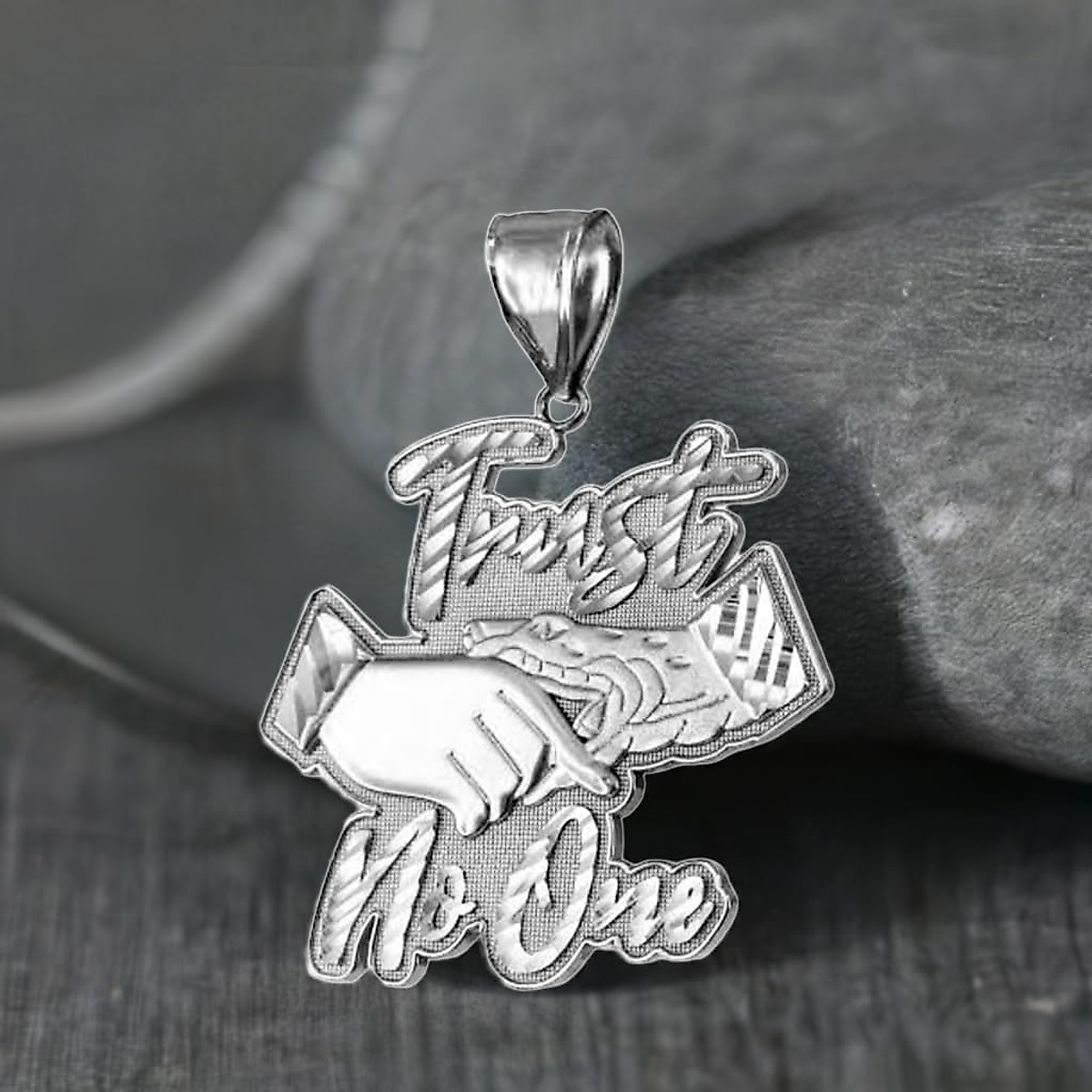 LA BLINGZ Sterling Silver TRUST NO ONE Hip-Hop Pendant