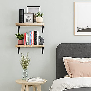 Wallniture Arras 17" Rustic Floating Shelves for Wall Decor, Wall Bookshelf Living Room, Bathroom Shelves, Wall Shelves for Bedroom, Floating Shelf for Kitchen & Office, Wood, Burnt Set of 2