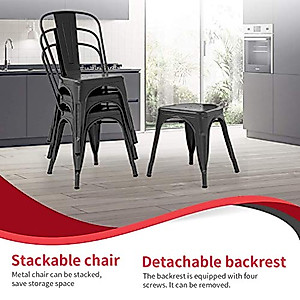 FDW Metal Dining Chairs Set of 4 Metal Chairs Patio Chair 18 Inches Seat Height Dining Room Kitchen Chair Tolix Restaurant Chairs Bar Stackable Chair Trattoria Metal Indoor Outdoor Chairs