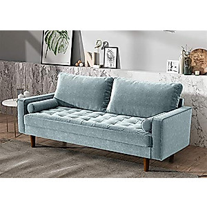 Container Furniture Direct Womble Velvet Upholstered Living Room Diamond Tufted Chesterfield Sofa with Gleaming Nailheads, Teal Blue