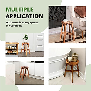 BEEFURNI Round Wooden Stool, Acacia Wood 18 Inch Stool, Wooden Step Stools for Kids, Solid Wood End Table, Plant Stool 350 LBS Load Capacity, Easy to Assemble, 1 Year Warranty