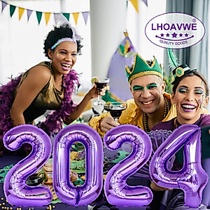 Gaint 40 Inch Purple 2024 Number Balloons 2024 Purple Balloons for 2024 New Year Eve Festival Graduation Party Decorations Supplies