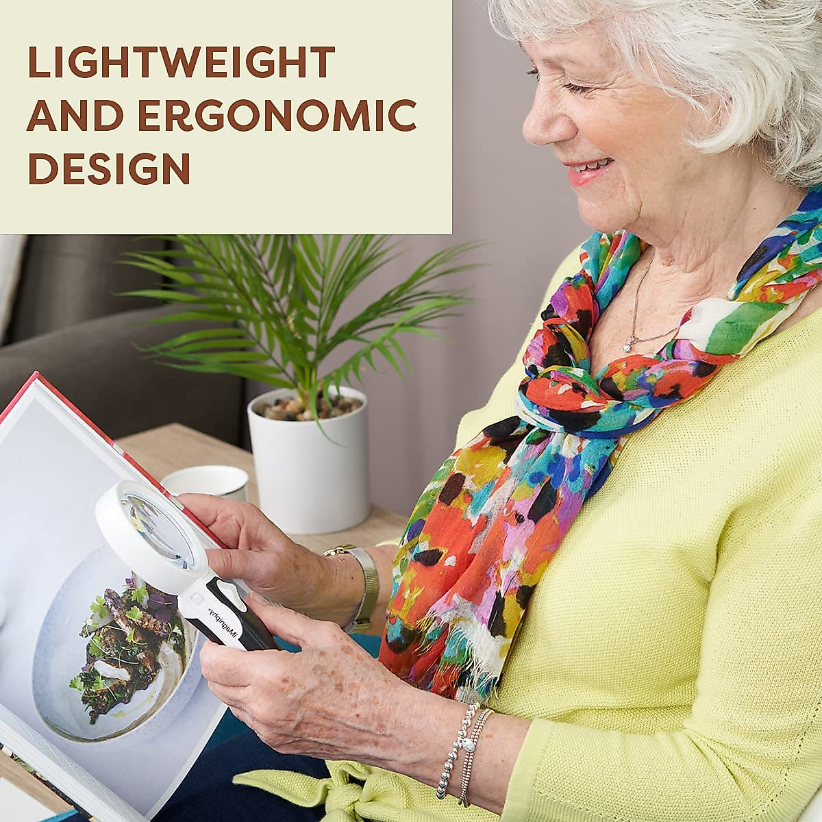 iMagniphy Powerful Magnifying Glass with Light- Senior Citizen Gifts- 5X & 10X Handheld Magnifying Glass with 2 Interchangeable Lenses- Lighted Magnifier for Seniors with Macular Degeneration