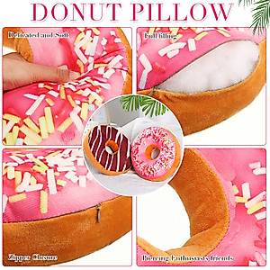 4 Pcs Donut Pillow 3D Digital Print Round Throw Pillow 16 Inches Donut Seat Back Stuffed Cushion Funny Decorative Soft Plush Food Stuffed Decor Seat Pad Cushion for Couch Chair Floor Sofa, 4 Styles