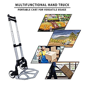 Folding Hand Truck,Personal Dolly Cart, Luggage Hand Cart, Aluminum Box Cart Lightweight Portable with Telescoping Handle for Personal, Travel, Shopping, Moving, Office-176 lbs Capacity