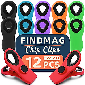 12 Pack Magnetic Chip Clips, Bag Clips Food Bag Clips for Food Packages, Kitchen Clips with Magnet for Fridge, Plastic Assorted Colors Bag Clips for Food Storage, Snack Bag and Chips Bag