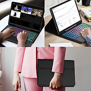 for Samsung Galaxy Tab S9 FE+/S9+ 12.4" Keyboard Case: 3 Zone 7 Colors Backlit Trackpad Keyboard for 12.4 inch Galaxy Tab S9 Plus/S9 FE Plus - Detachable Smart Touchpad Keyboard Folio Tablet Cover