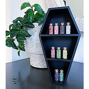 Luna's Mystical Coffin Shelf - Horror Gothic Decor - Black Floating Wooden Shelf for Wall or Table Top - Witchy Wall Decor- 14 Inches Tall by 7 Inches Wide