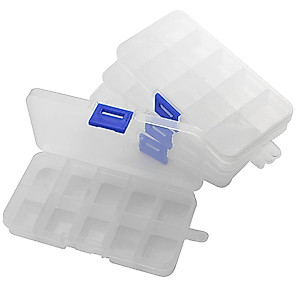 XINMEIWEN 4Pcs 10 Little Grids Plastic Organizer Storage Box with Removable Dividers for Jewelry Ring Beads Ornament Crafts and Thread (5.1 x 2.6 x 0.8”, White)