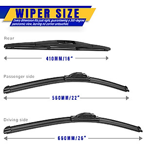 3 wipers Replacement for 2005-2022 Honda Odyssey, Windshield Wiper Blades Original Equipment Replacement - 26"/22"/16" (Set of 3) U/J HOOK