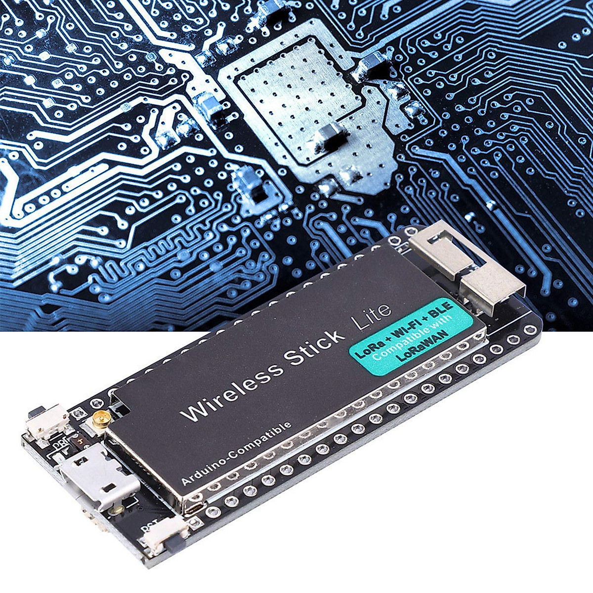 0.96in OLED Display Development Board Set, SX1276 Chip ESP32 MCU Module Pin Sticker 20Pin Row Pin Kits wirh Micro USB and Antenna Interface (915MHZ)