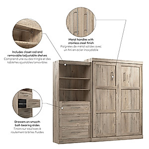 Bestar Pur Murphy, Space-Saving Wall Bed for Multipurpose Room, Queen, Rustic Brown